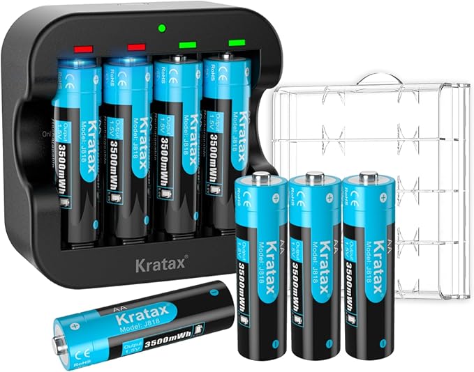 Kratax Rechargeable AA Lithium 1.5V Batteries - High-Capacity 3500mWh - 1600 Cycles - Full ...
