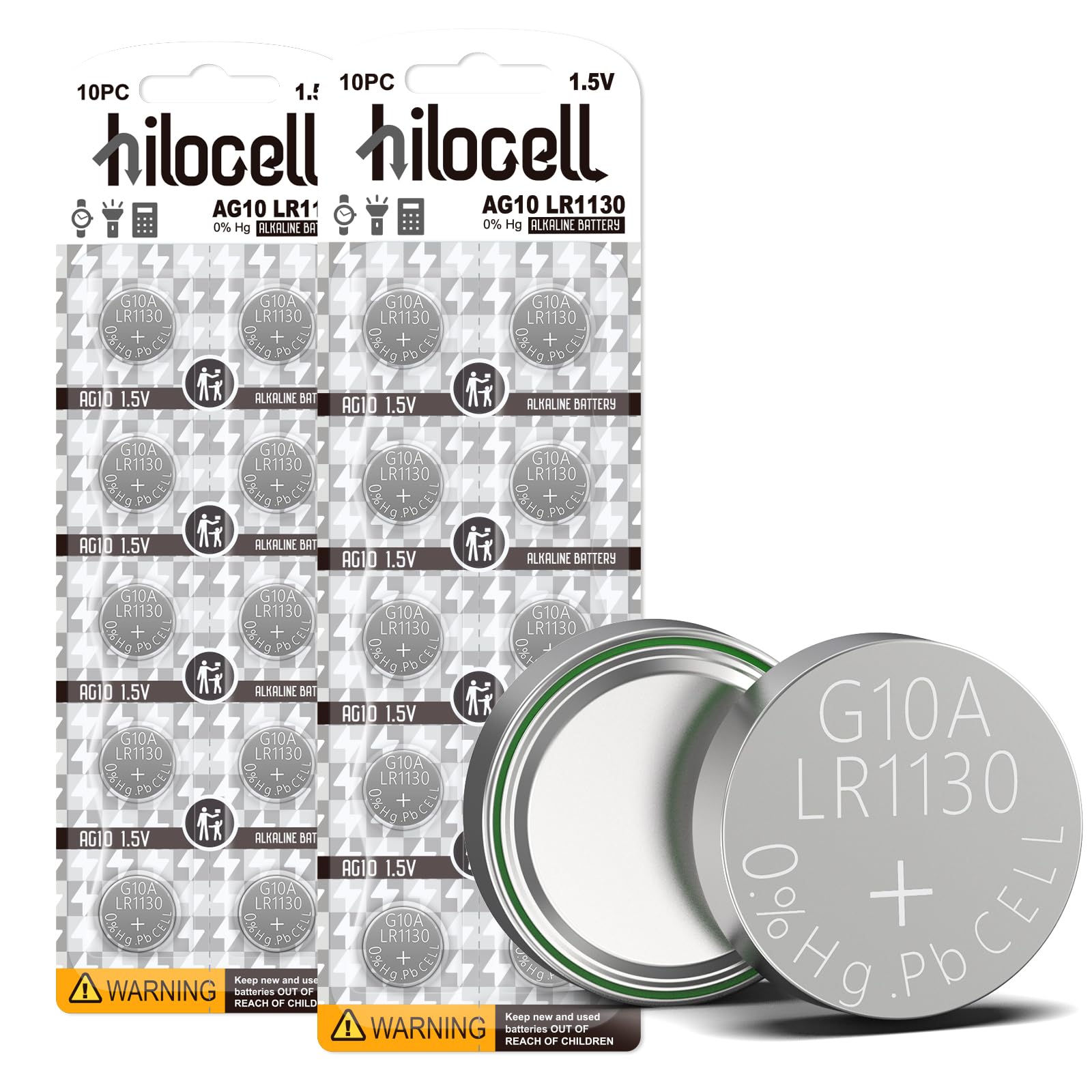 Amazon.com: hilocell LR1130 Batteries 20 Pack, AG10 Button Cell Battery ...
