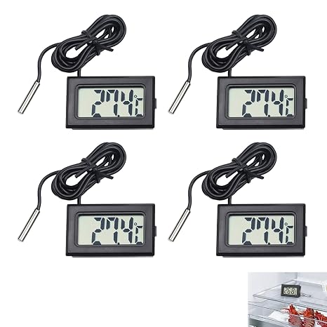 4 Pcs Digital Thermometer Temperature, Fridge Thermometer with External ...