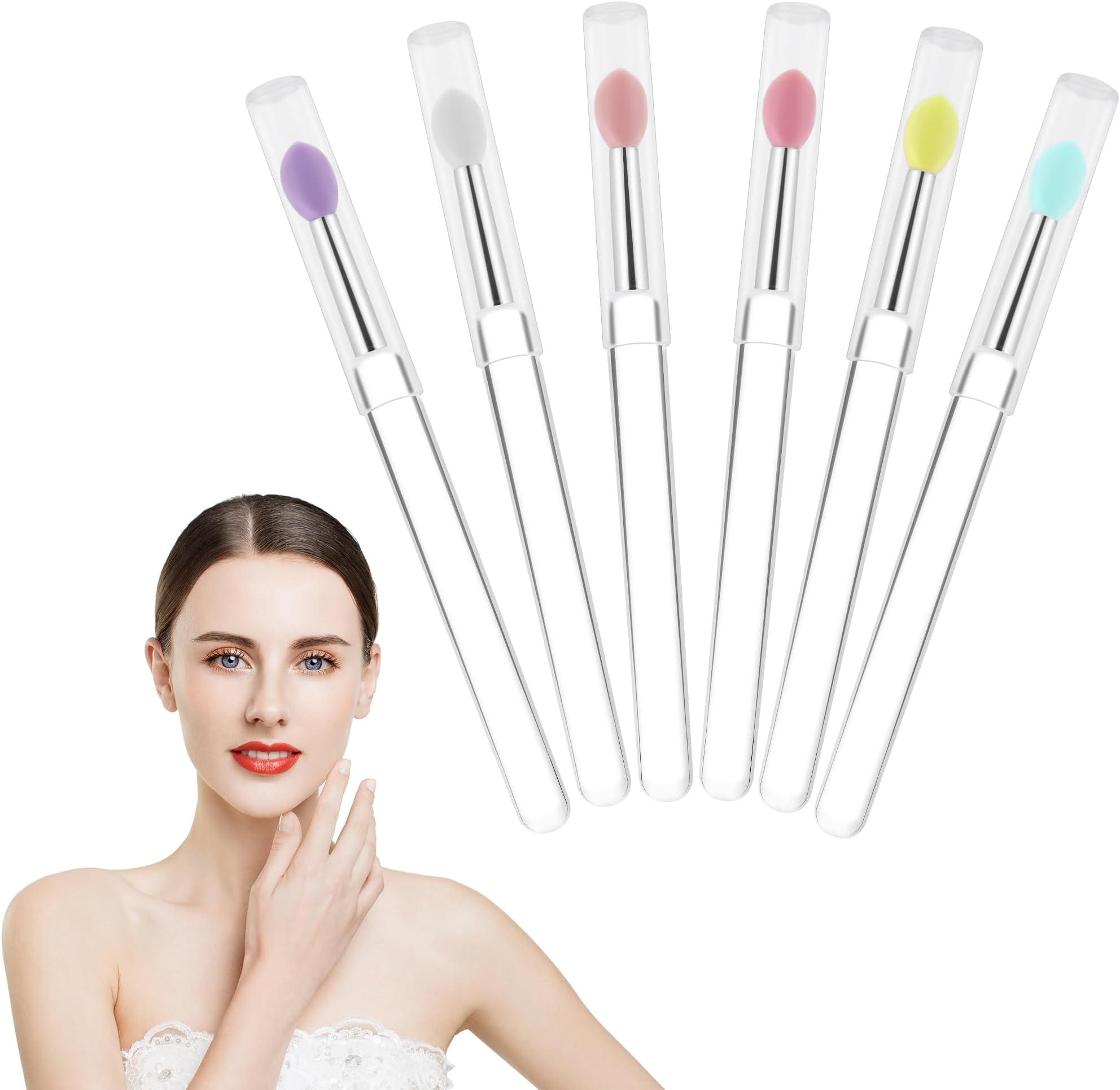 Amazon.com: 20 Pcs Silicone Lip Brush with Cover, Reusable Lip Mask Applicators Lipstick ...