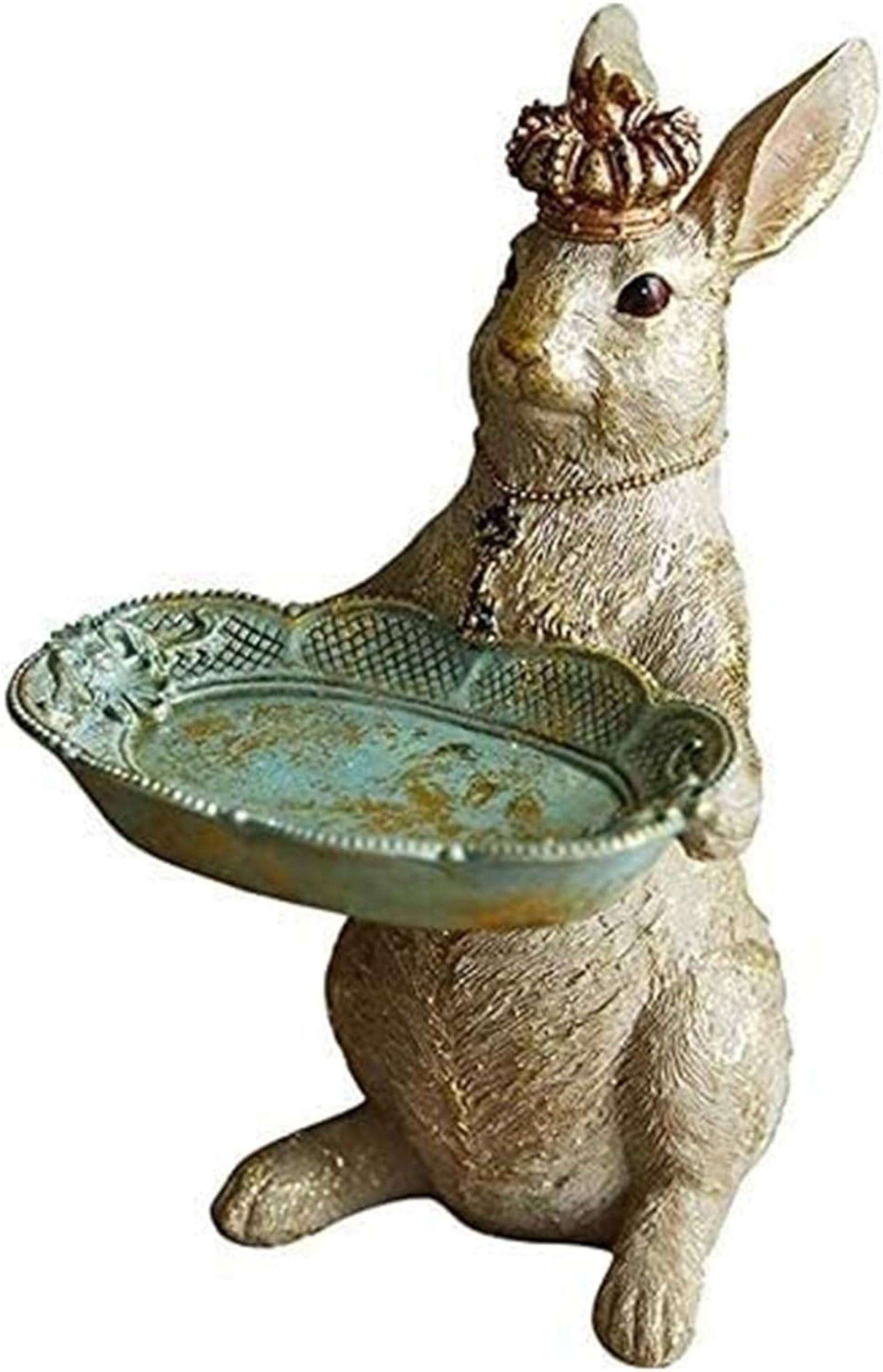 Amazon.com: Resin Rabbit Statue American Retro Crown Bunny Tray Rabbit ...