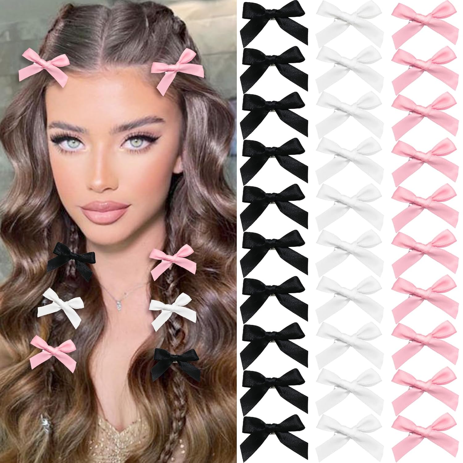 Amazon.com : SAWINDA 30PCS Bow Hair Clips, Pink Satin Material Mini ...