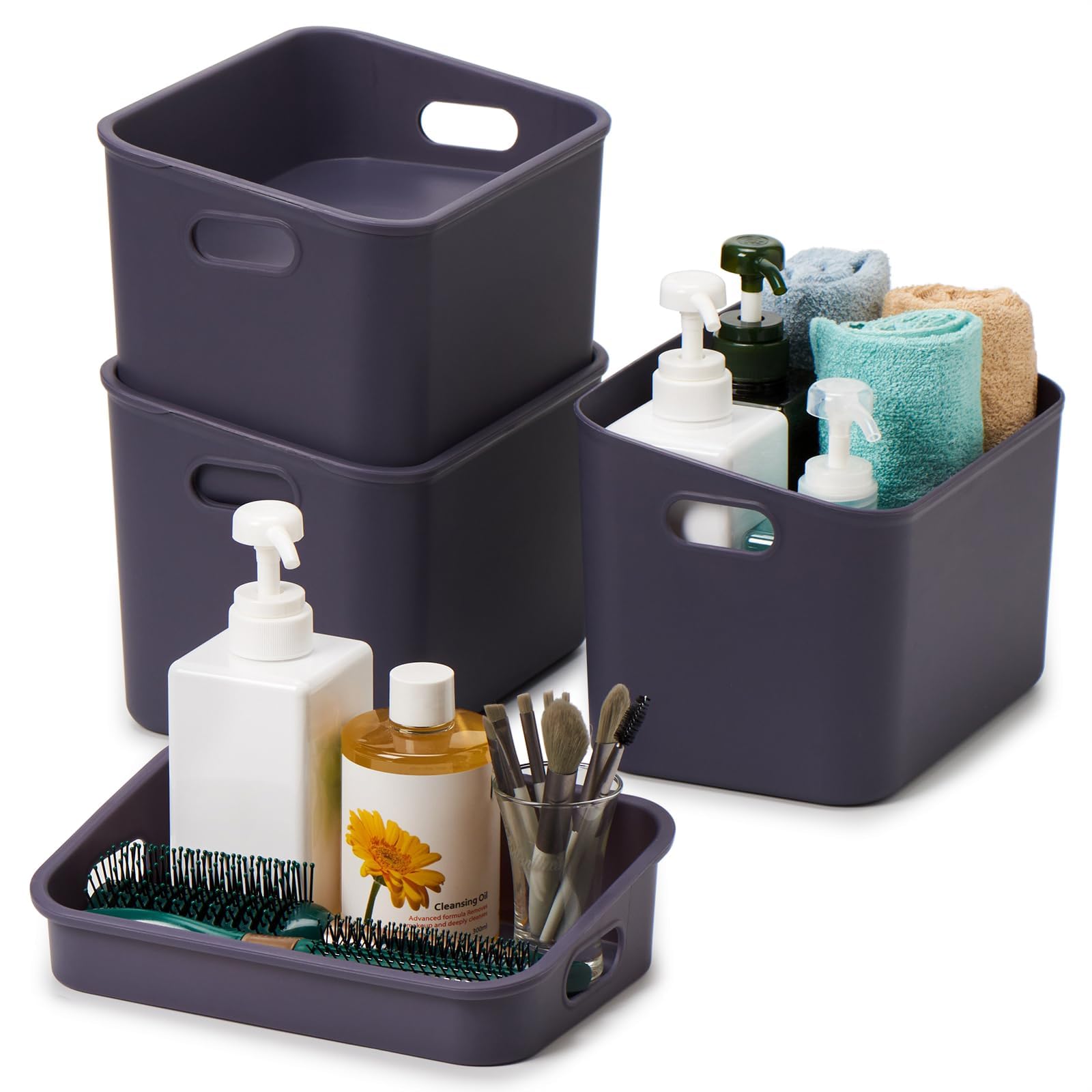 EZOWare Small Storage Basket Bin with Tray Lid & Handles, Set of 3 ...
