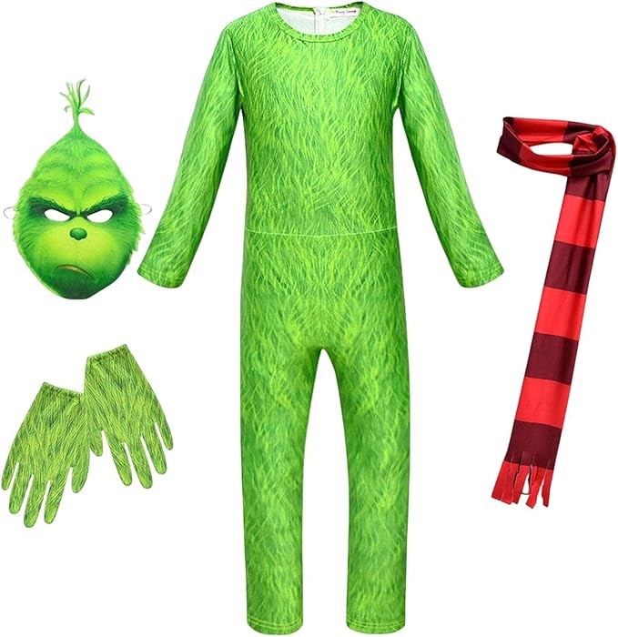 ereqeip Costume da Grinch di Natale, Maschera da Mostro Verde Cosplay ...