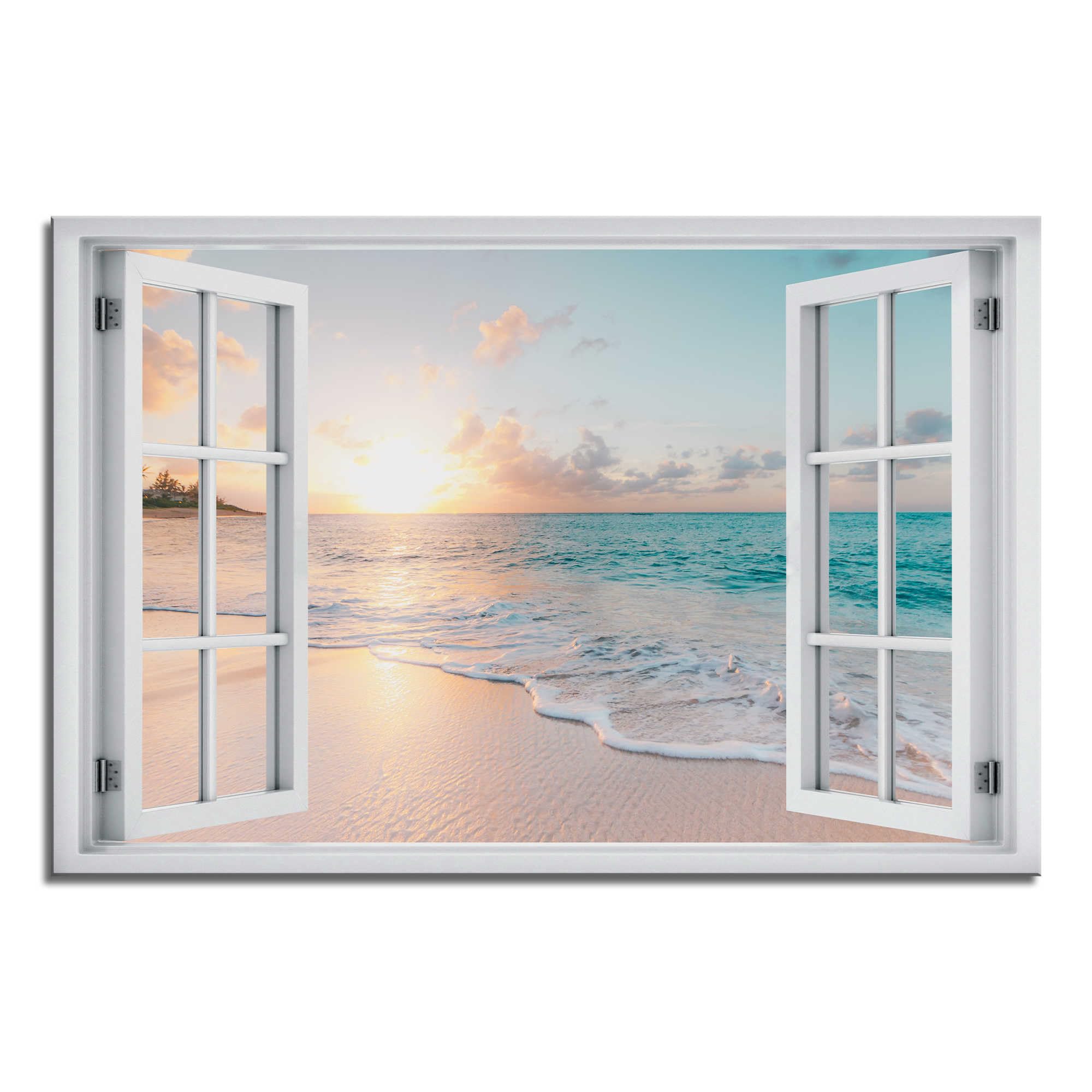 Amazon.com: Window View Posters Ocean Sunset Beach Wall Art Setting Sun ...