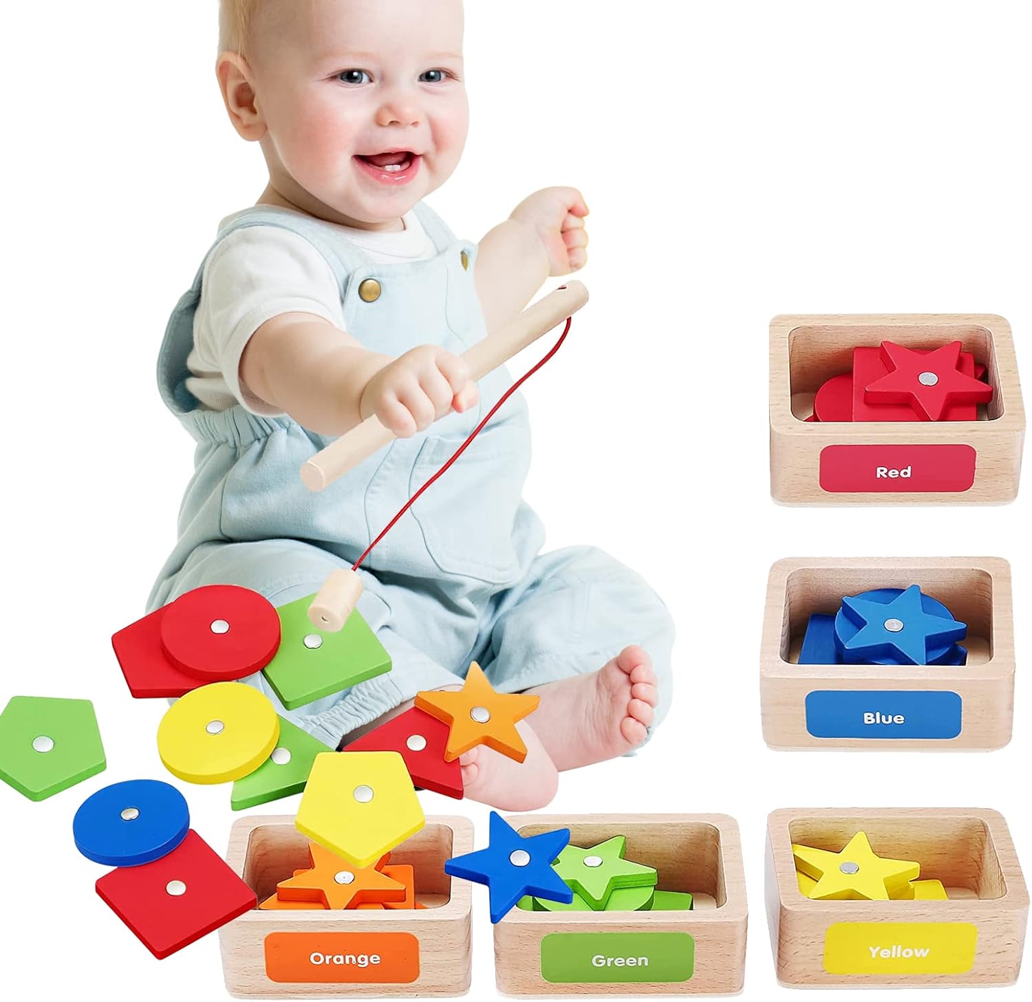 Amazon.com: YYAOGAGNG Montessori Toy Wooden Fishing Game Toy Color ...