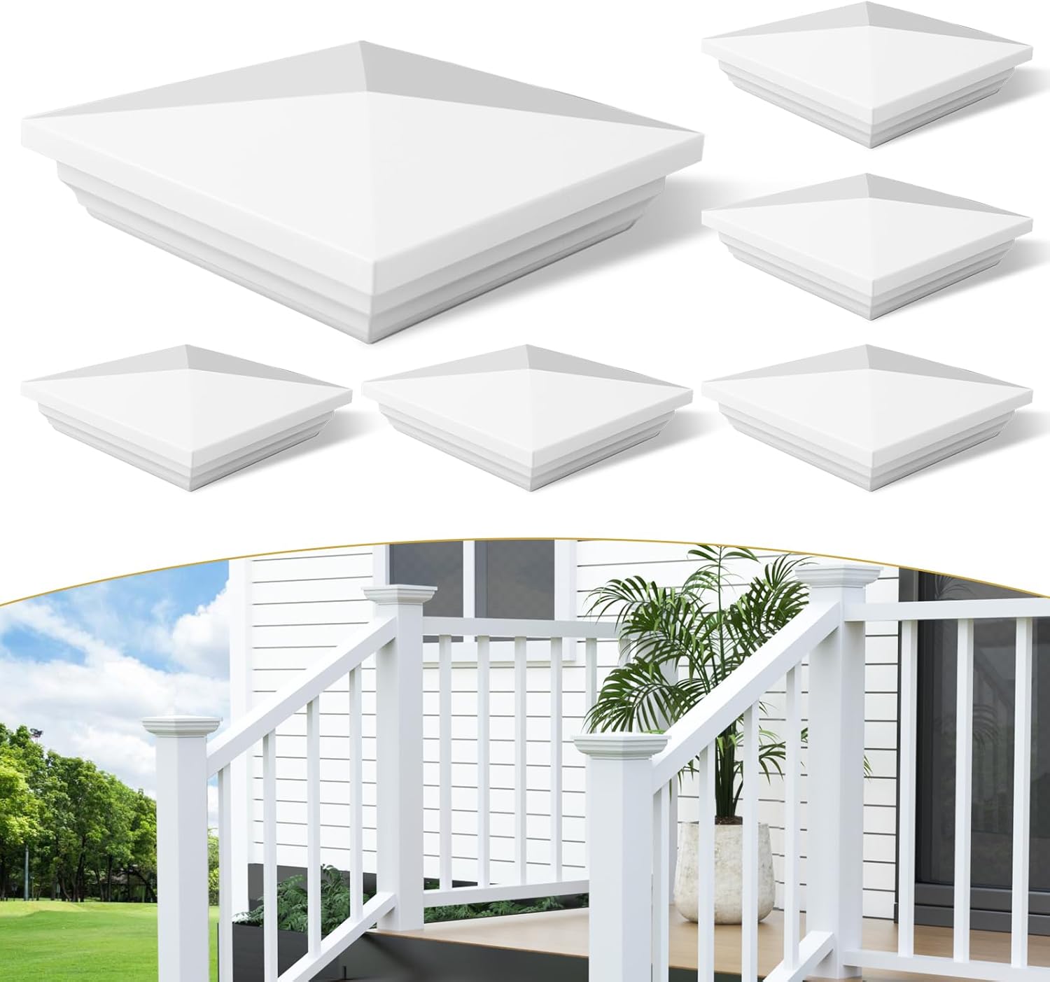 6Pack 4" x 4" White Vinyl Post Caps PVC New England Fence Post Top Cap ...