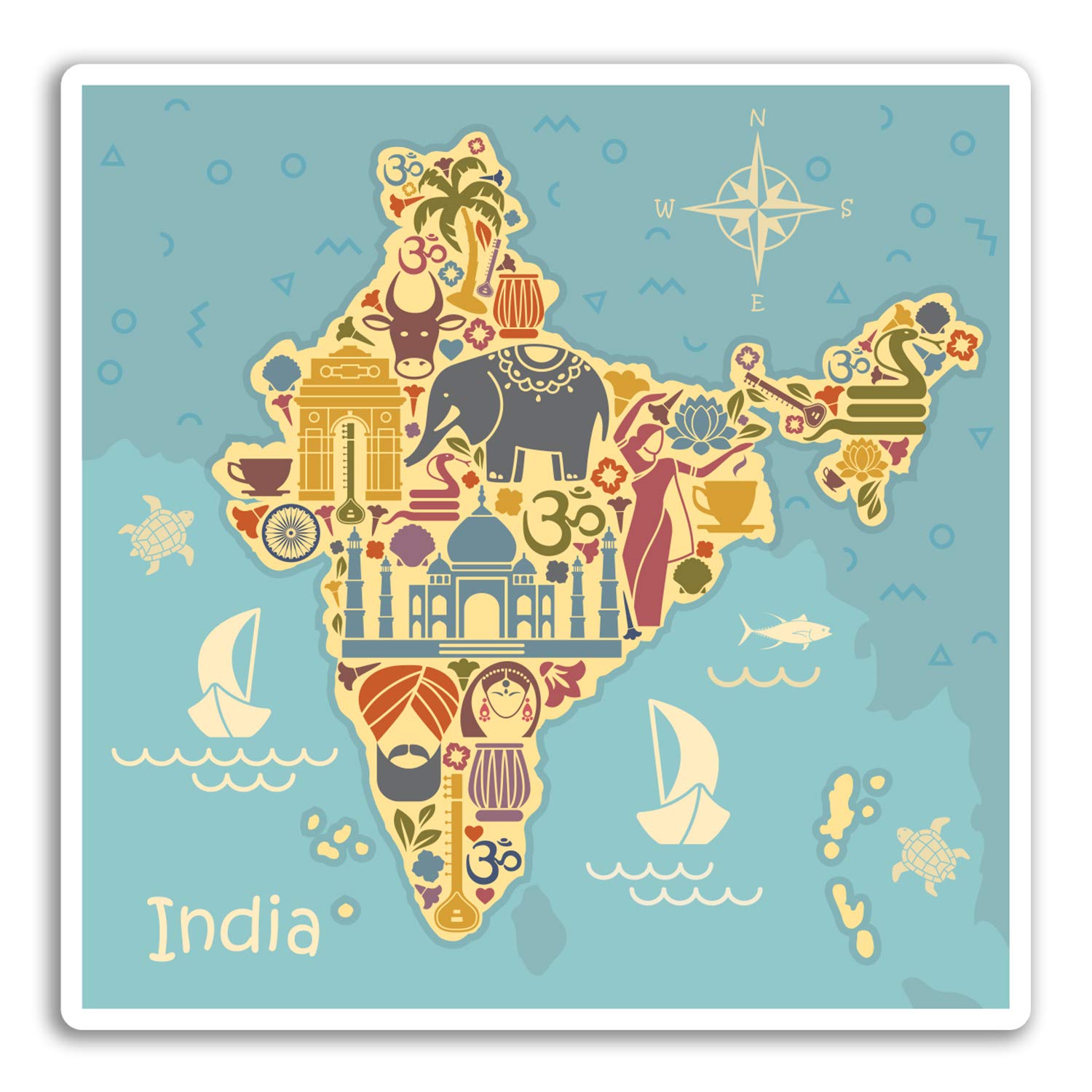 2 x 10cm India Map Tourist Vinyl Stickers - Sticker Luggage Travel ...