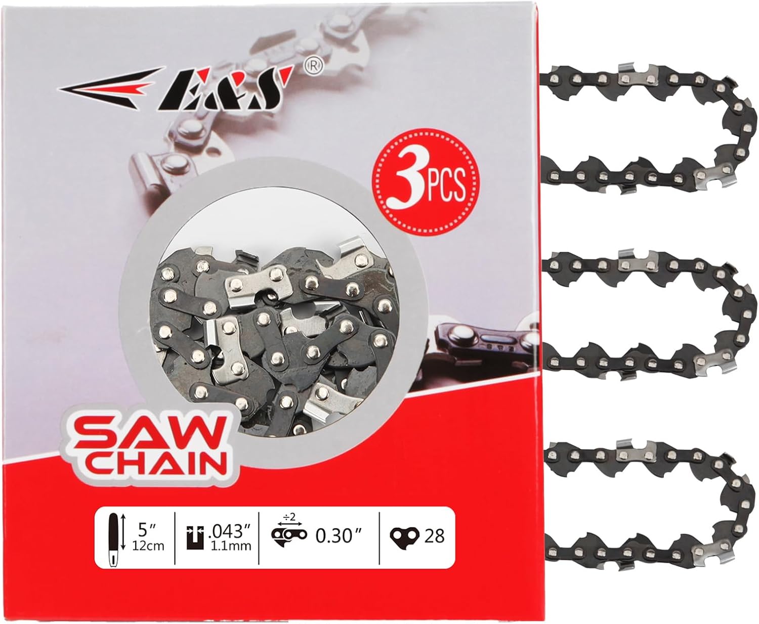 Amazon.com: E & S 3 Pack 5 Inch Chainsaw Chain 0.30" Pitch .043" Gauge ...
