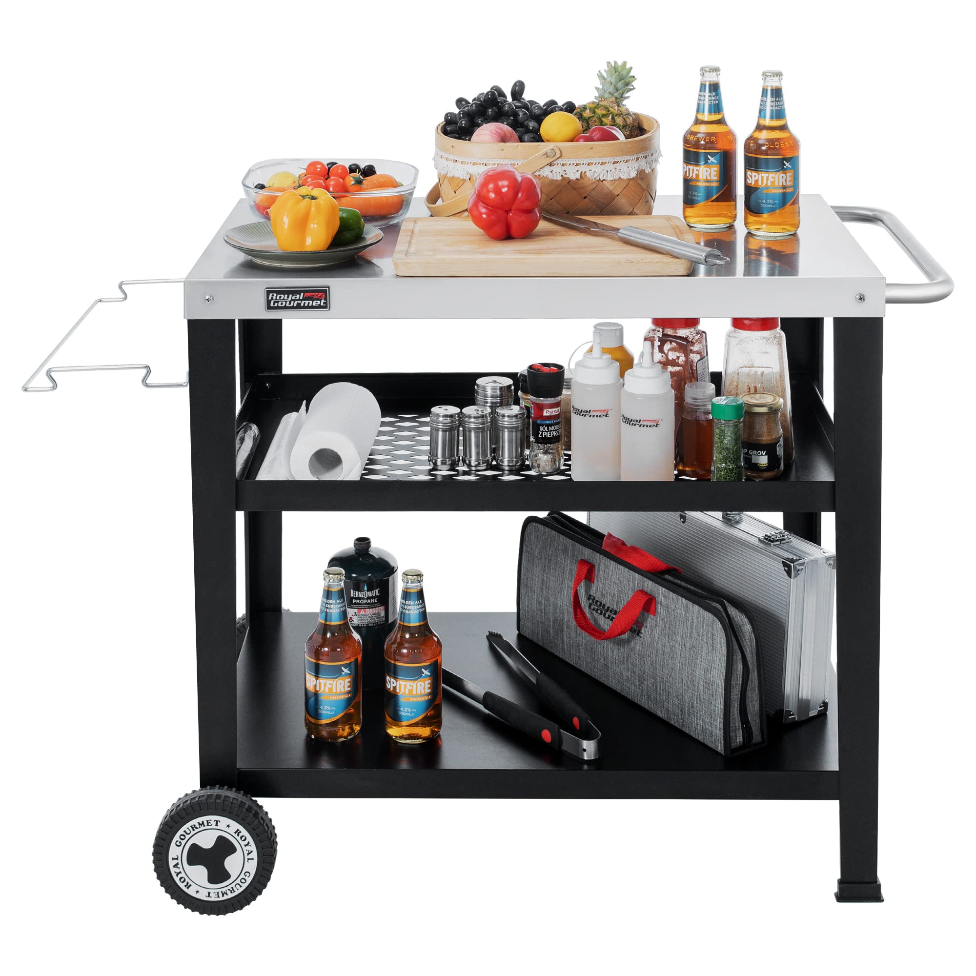 Amazon.com: Grills House Movable 3-Shelf Grill Cart with Wheels, 33.5 ...