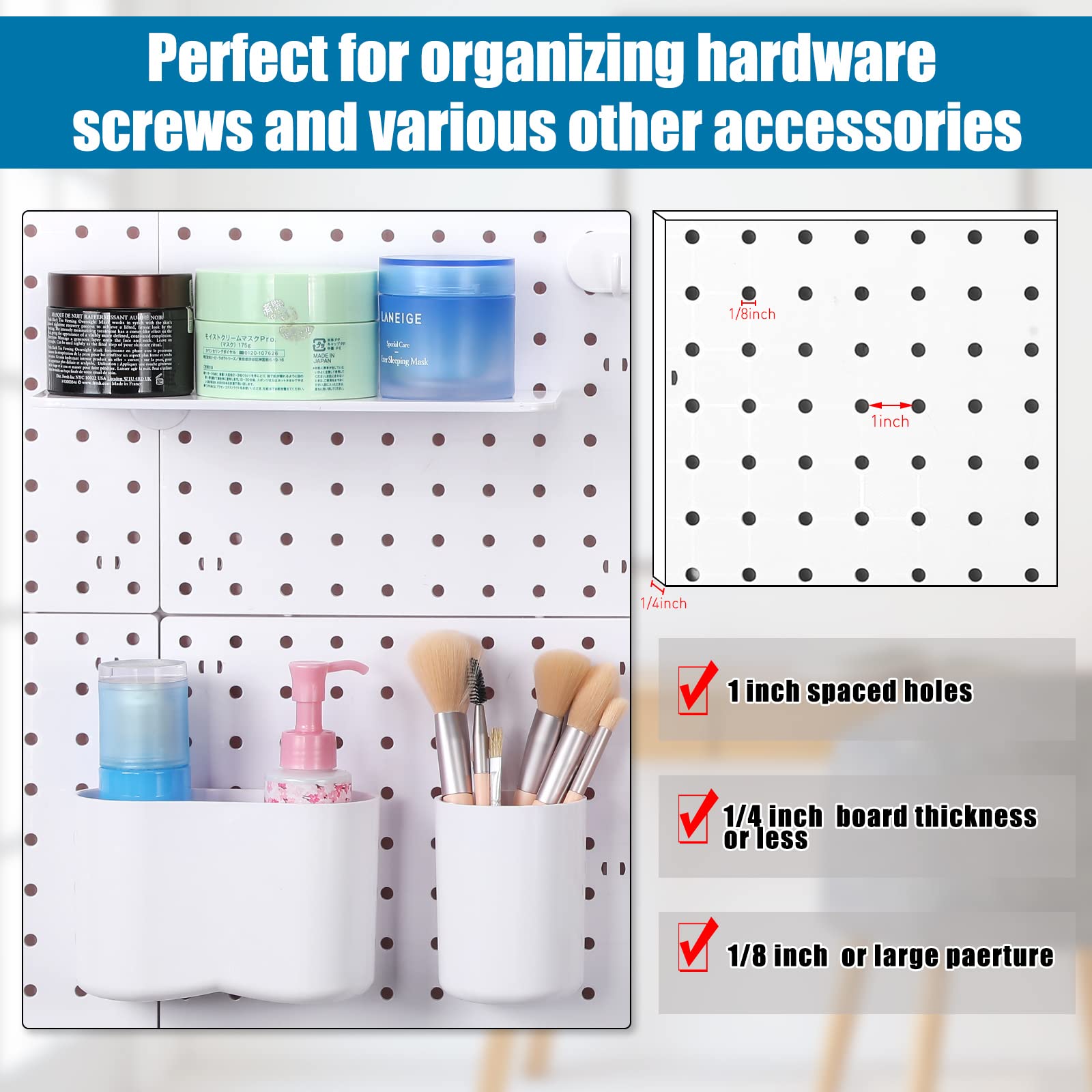 44 Pieces Pegboard Combination Kit Wall Mount Pegboard Panel Kits ...