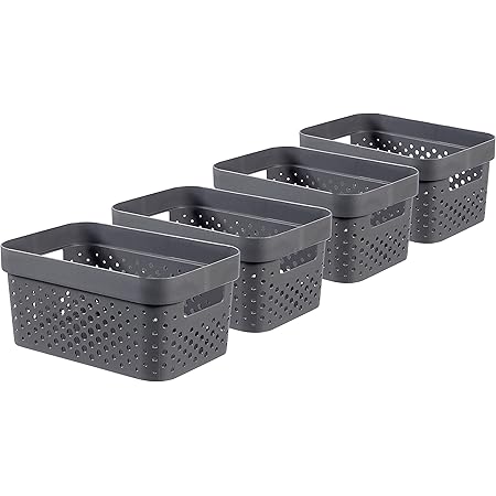 Curver My Style x 4 Small Rectangular Storage Basket 4L - Anthracite ...