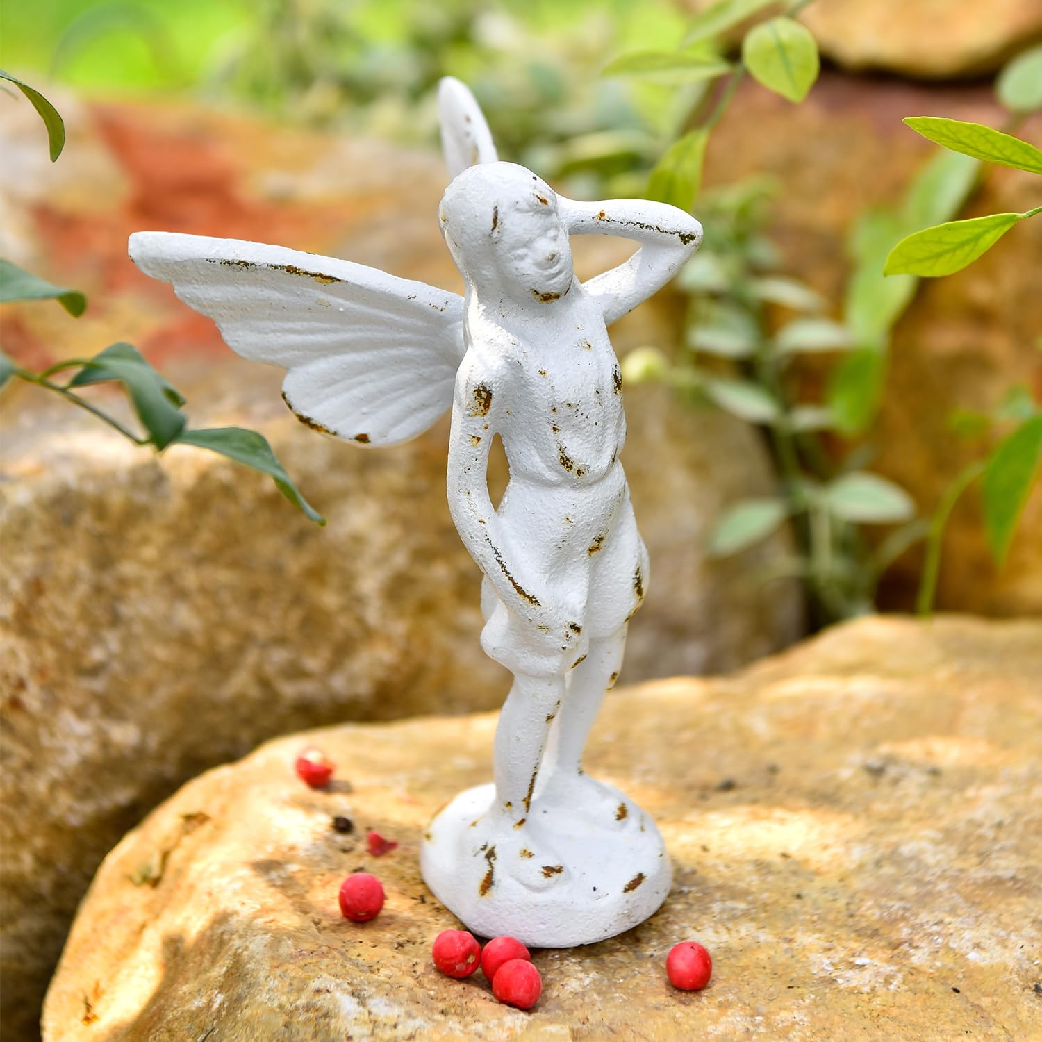 Snapklik.com : Cast Iron Garden Angel Statue, Set Of 2 Rustic White ...