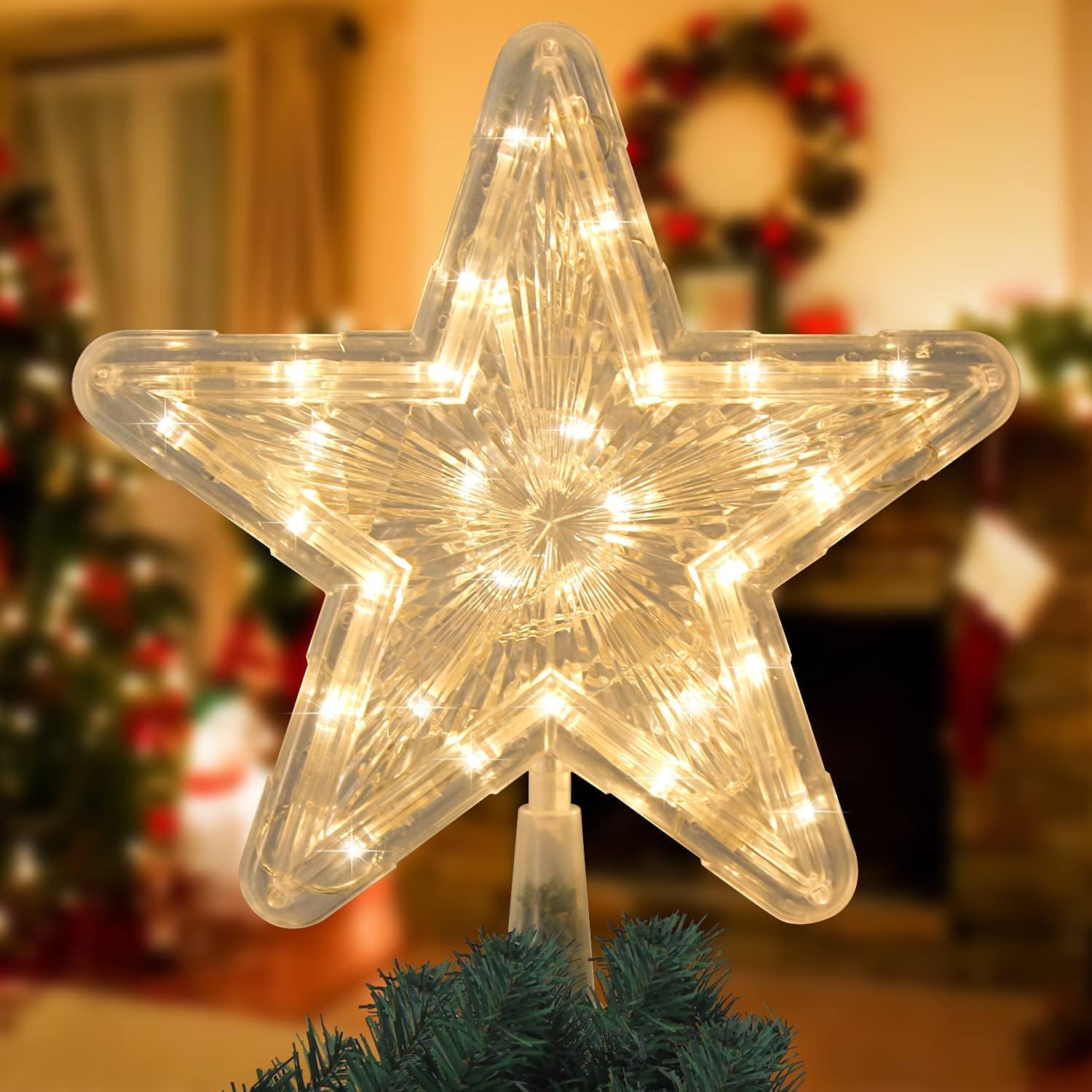 SKYTE® Christmas Led lightup Tree Topper, Gold Glittered Hollow ...