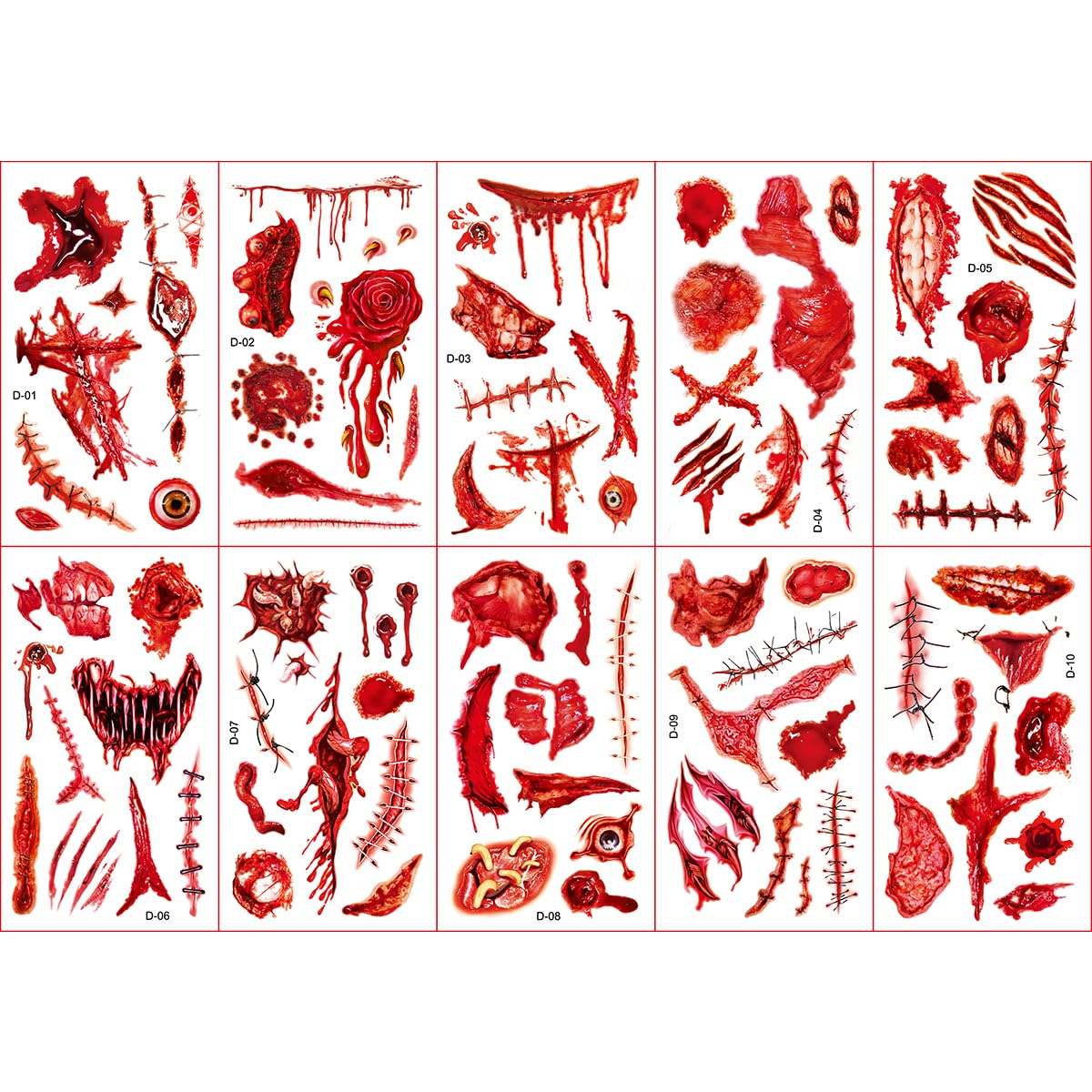 Amazon.com : VEOFEMLEA 10 Sheets Halloween Scar Tattoos, Horror ...