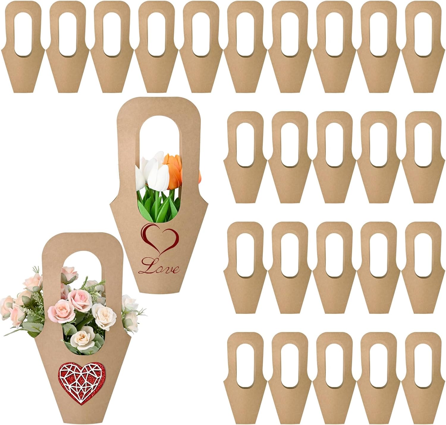 Amazon.com: 30 Pcs Kraft Paper Flower Gift Bags Bouquet Bags with ...