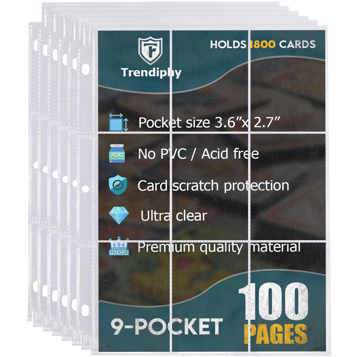 1800 Pockets Trading Card Sleeves, Premium 9-Pocket 50 Pages, Double ...