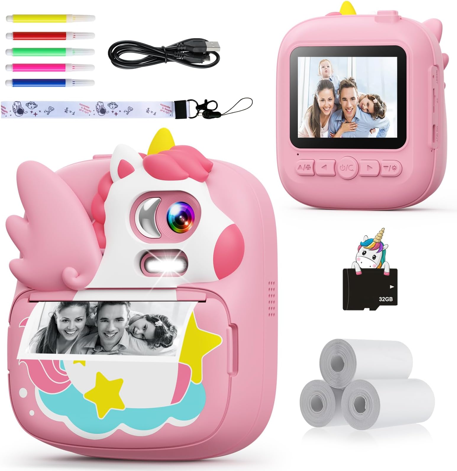 Amazon.com: CAMCLID Kids Instant Print Camera, 12MP & 1080P Video, 32G ...