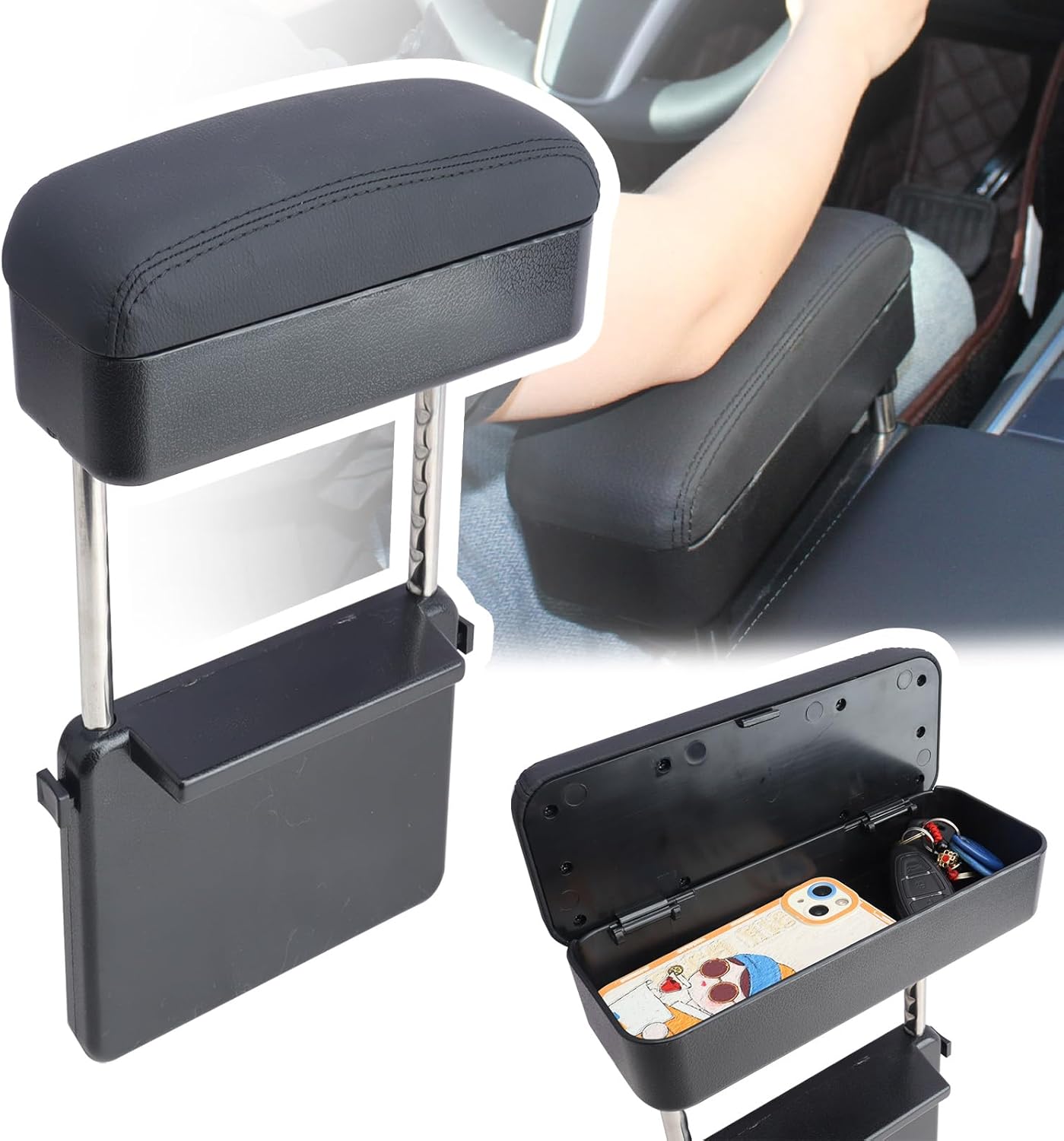Car Armrest Storage Box Universal Armrest Extender Console Storage Case ...