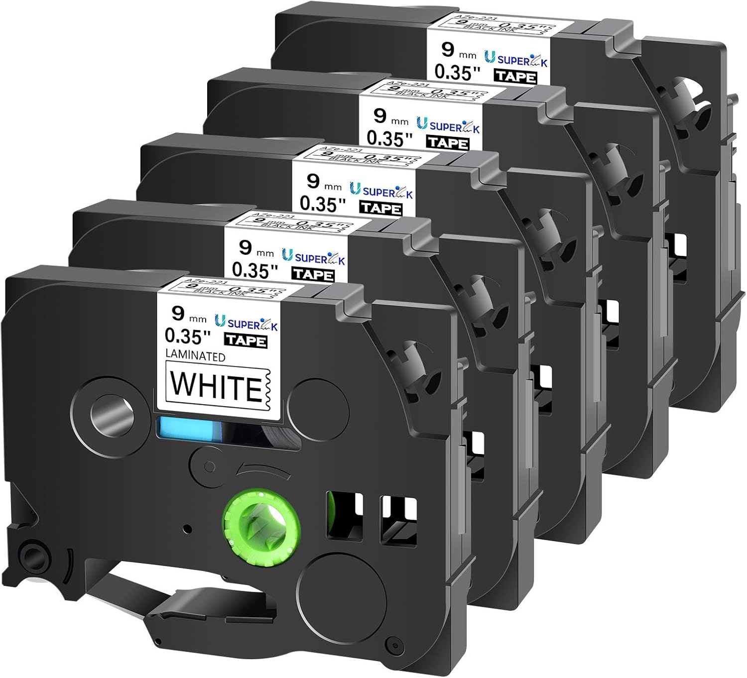 USUPERINK 5 Pack Compatible for Brother P-Touch TZe-221 TZe221 TZ221 TZ-221 Black on White 9mm 3 ...