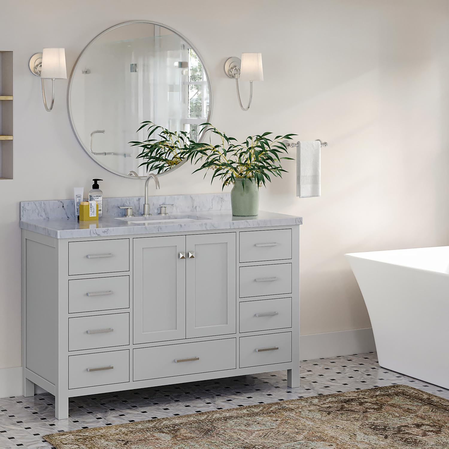 Amazon.com: ARIEL Bathroom Vanity 55" Inch with Carrara White Marble ...
