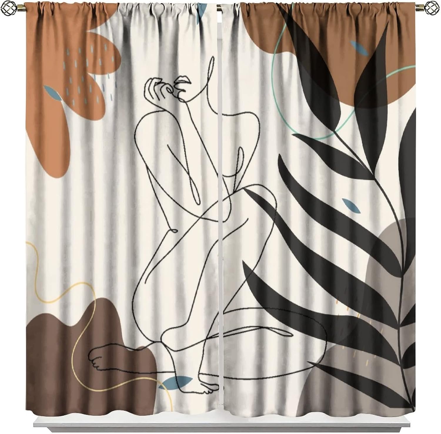 Amazon.com: Abstract Woman Curtains,Boho Leaves Minimalist Mid Century ...