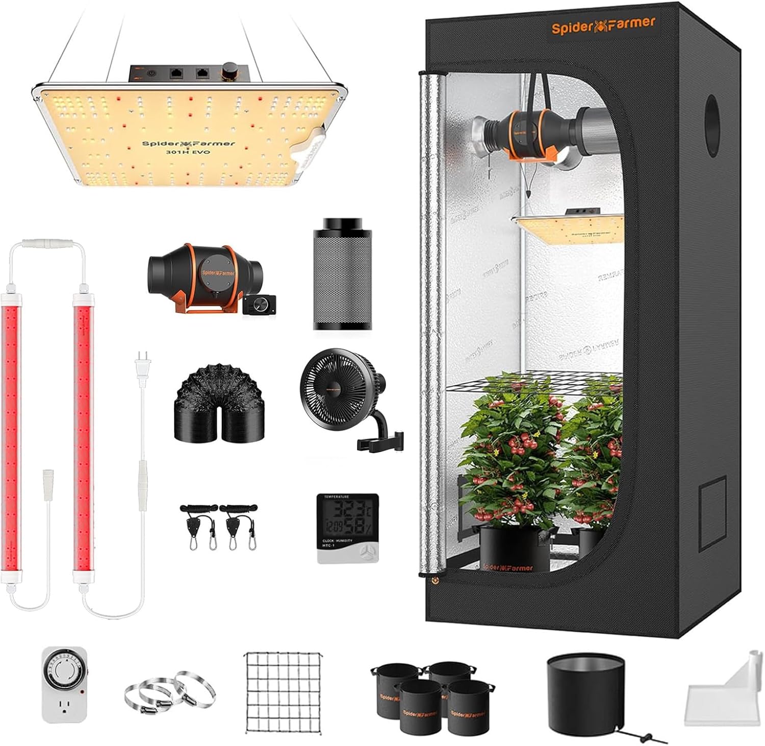 Amazon.com: Spider Farmer SF-1000 EVO Grow Tent Kit Complete 27"x27"x62 ...