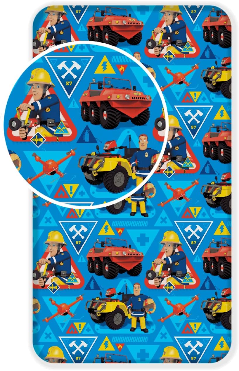 Jerry Fabrics Fireman Sam Cotton Kid's Fitted Sheet, Multi-Colour, 90 x ...