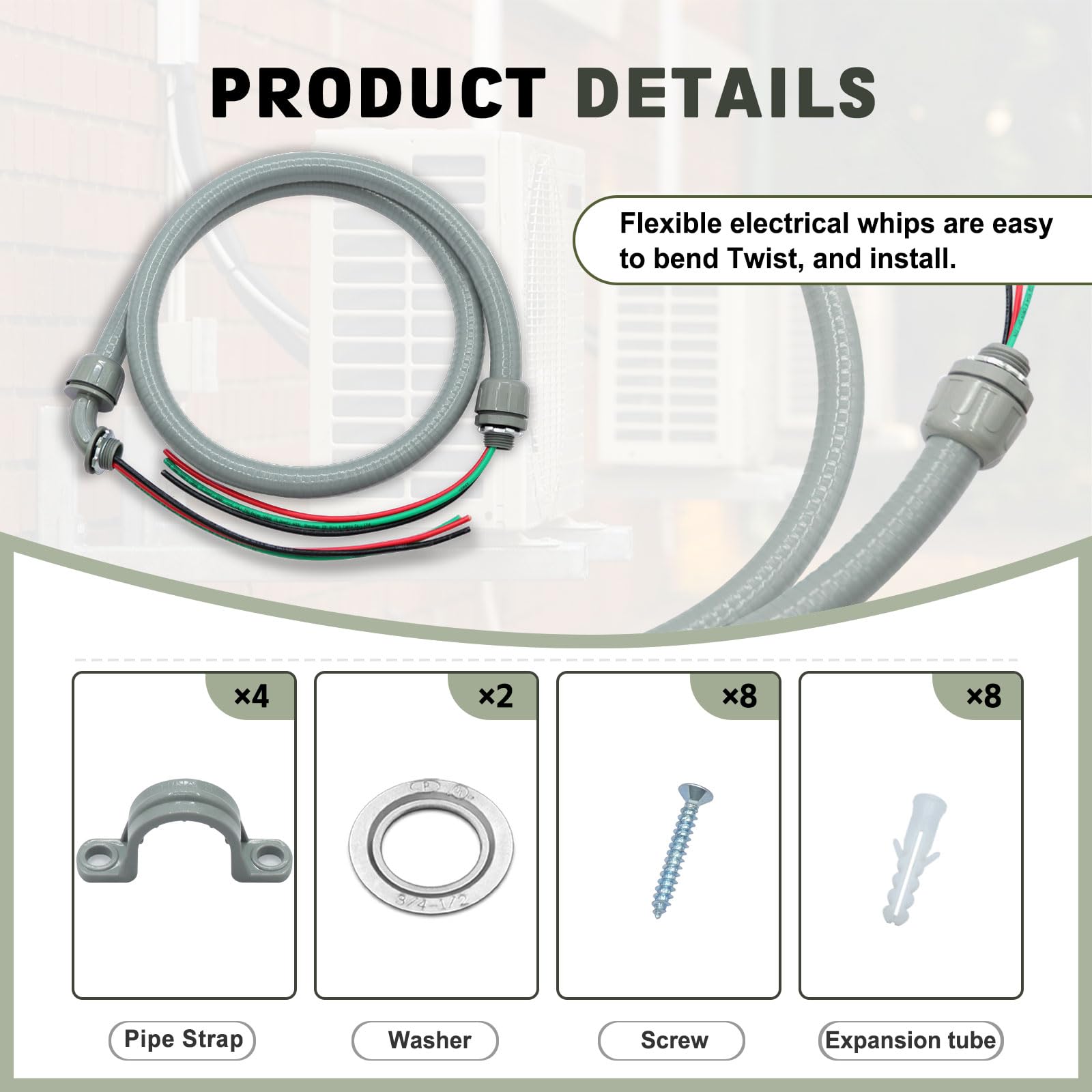 Snapklik.com : Wocloer 1/2" X 10Ft Power Whip Assembly Kit, Non ...