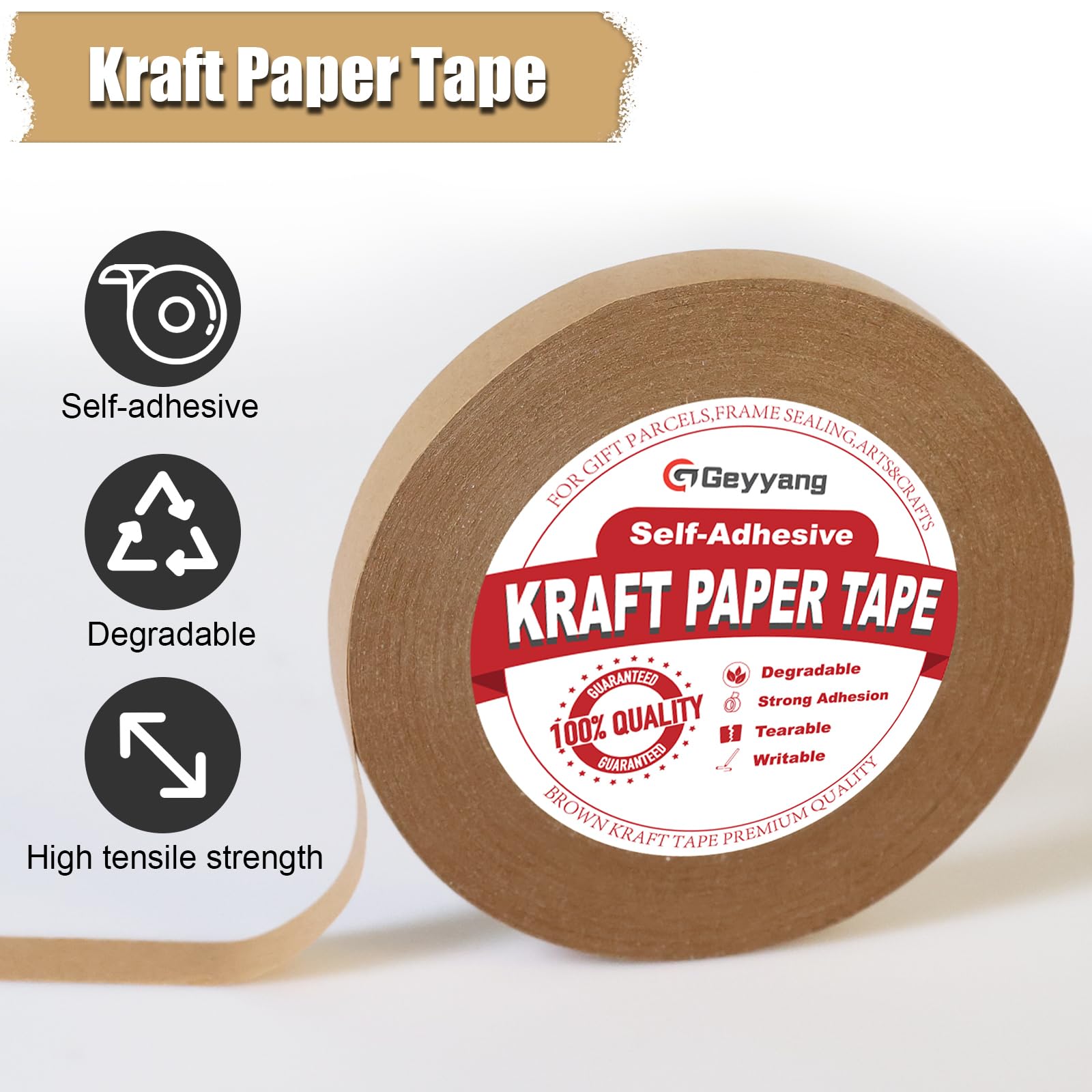 Snapklik.com : GEYYANG Kraft Paper Tape, Self Adhesive Brown Kraft Tape ...
