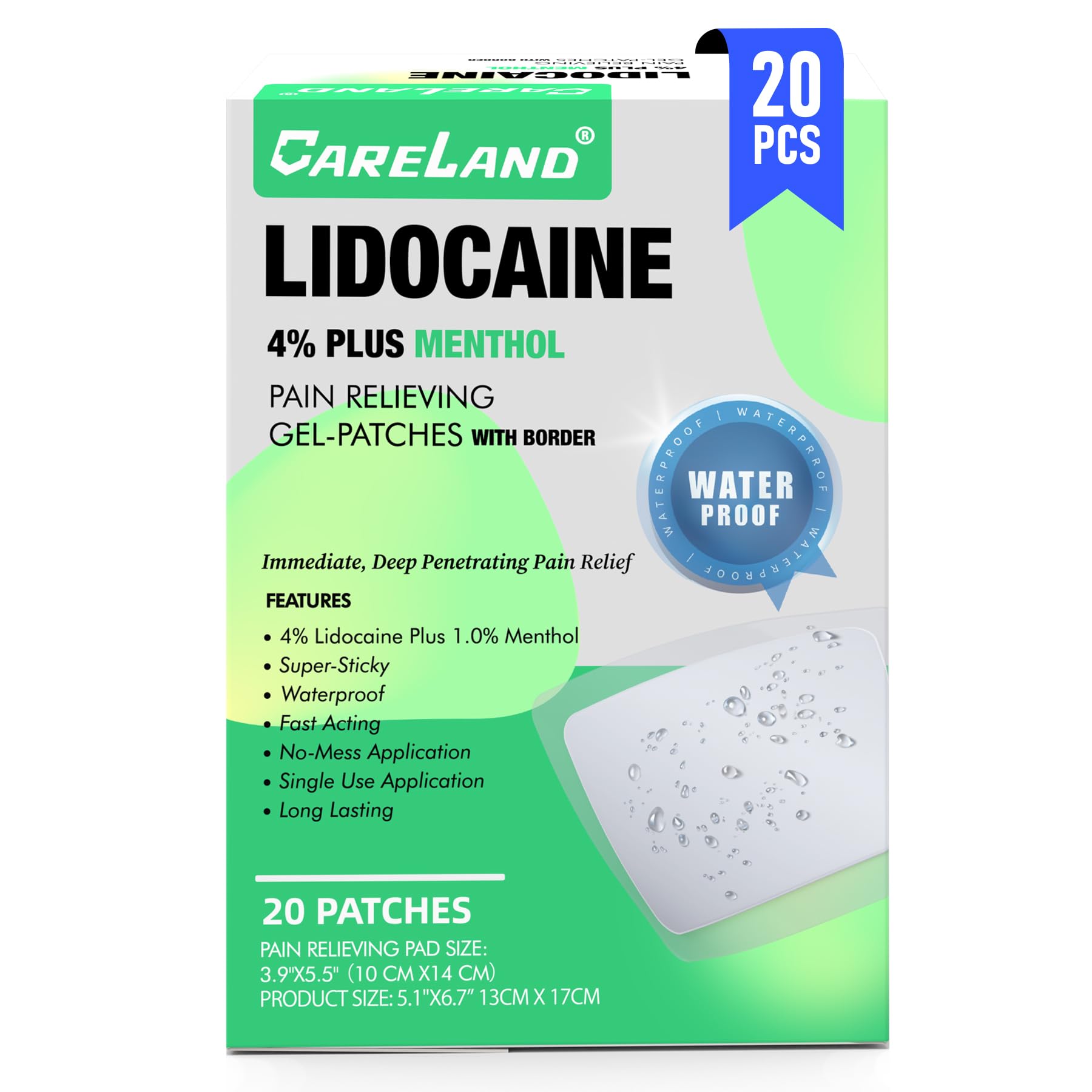 Amazon.com: CARELAND 4% Lidocaine Patches Plus 1% Menthol, 20 Pcs ...