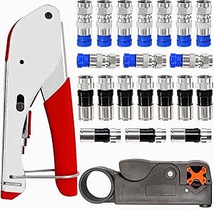 Taiss Coax Cable Crimper Tool Kit: 20 RG59/6 F-style Compression ...