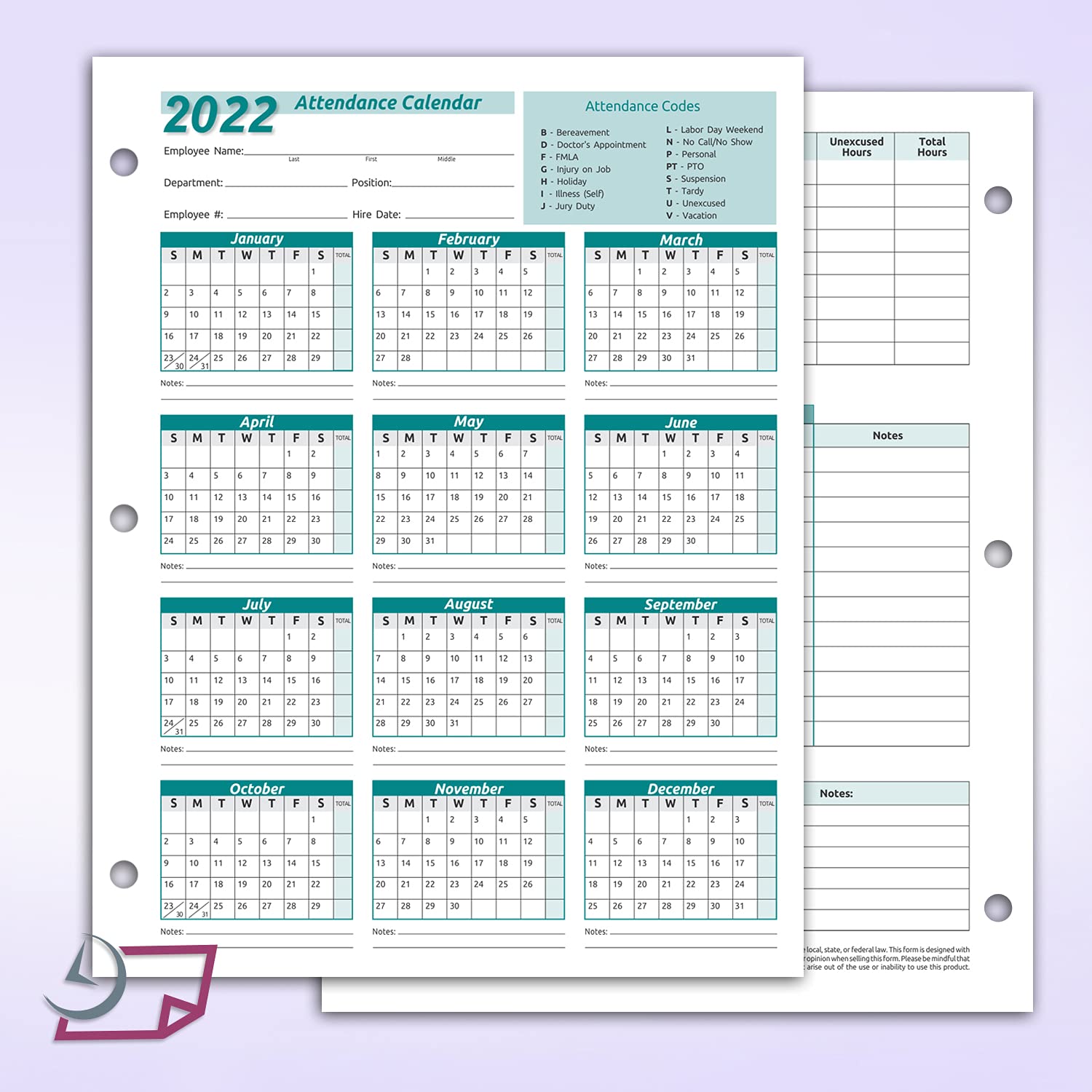 2022 Employee Attendance Template