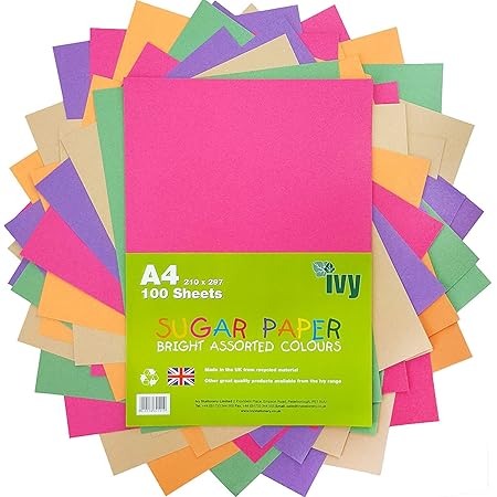 Sugar Paper A4-100 x Bright Coloured Sheets - 100Gsm - 21001 - Made in ...