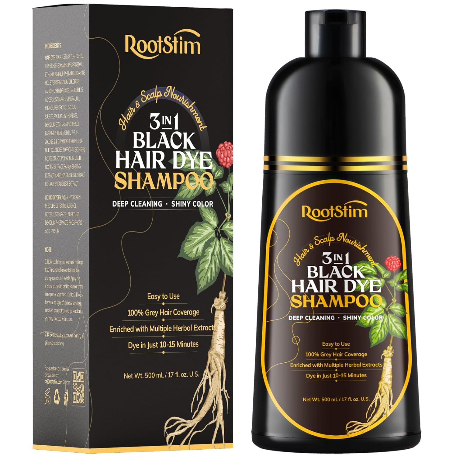 Amazon.com : RootStim Instant Black Hair Dye Shampoo for Gray Hair 3 in ...
