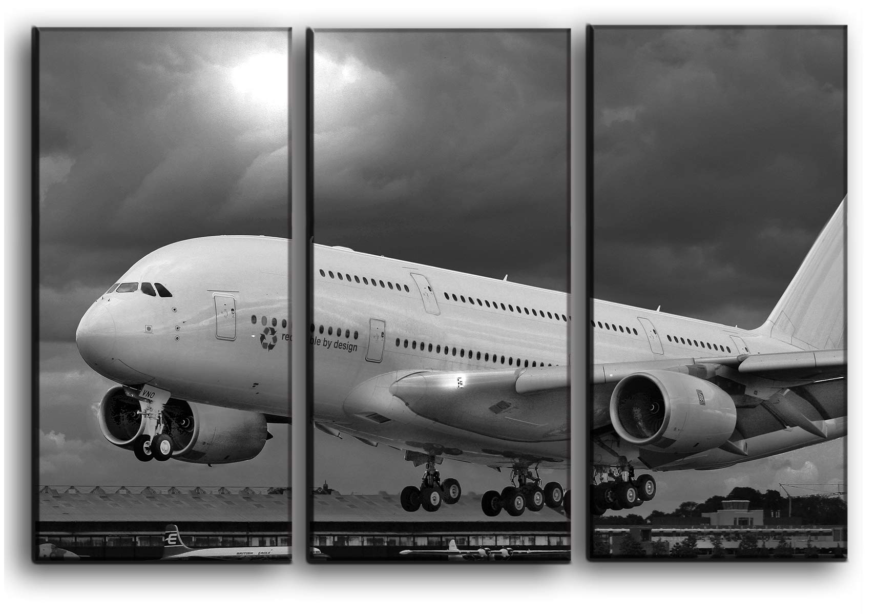 Amazon.com: Big 3 Piece Airbus A380 Airplane Wall Art Decor Picture ...