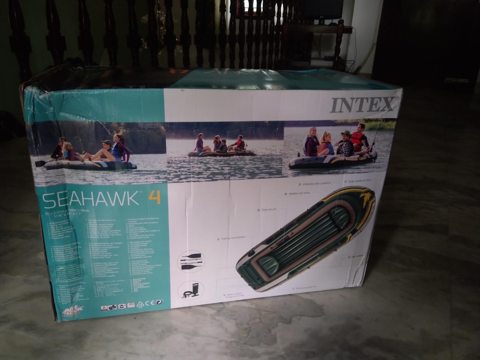 Intex Inflatable Air PVC Seahawk 4 Boat Set, Multi Color : Amazon.in ...