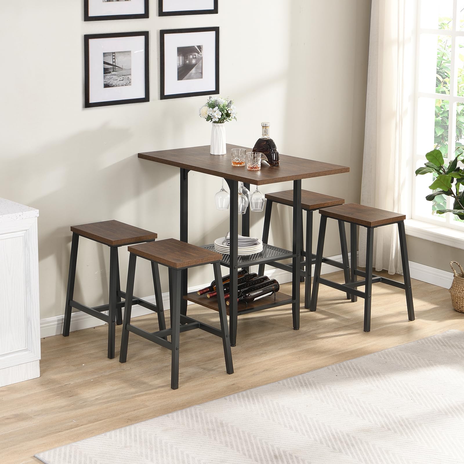 KIVENJAJA Dining Table Set for 4, 5 Piece Rectangular Counter Height ...