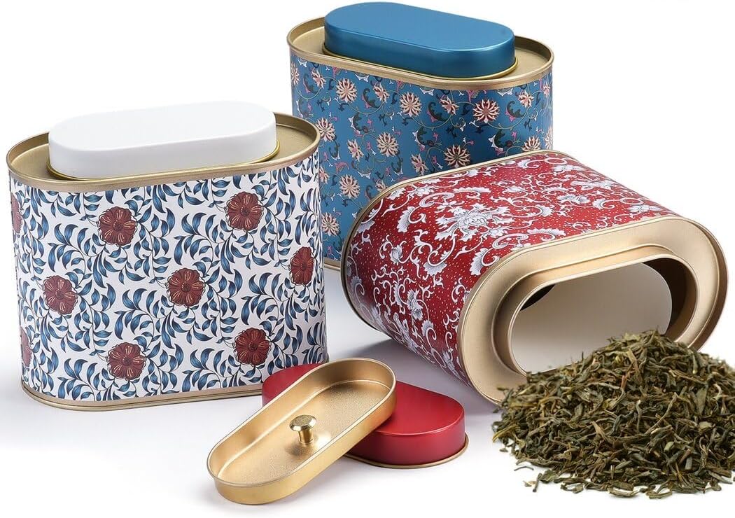 Amazon.com: Homaisson 3 Pcs Large Tea Tins for Loose Tea With Lid, 3.53 ...