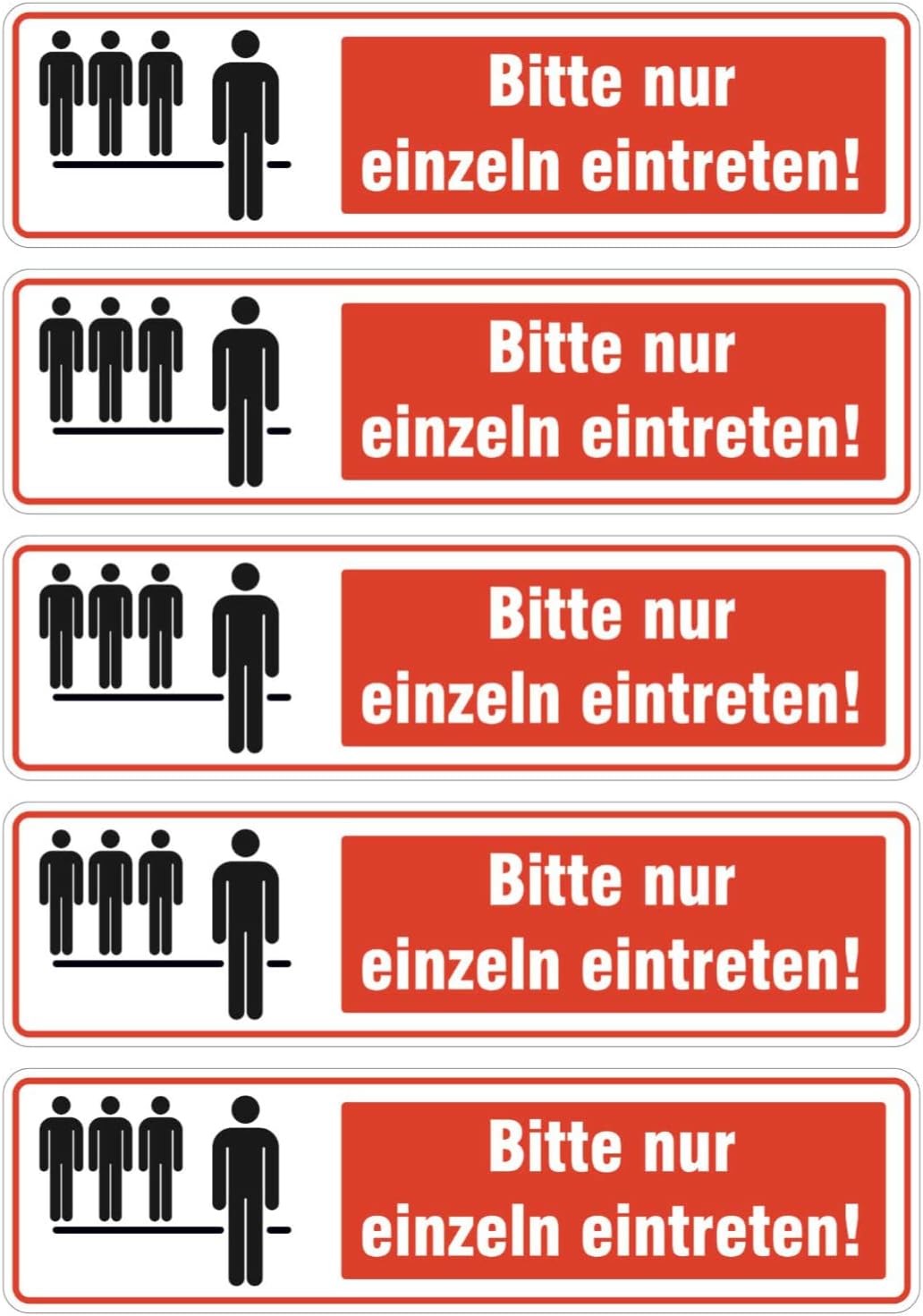 5x Bitte nur einzeln eintreten Aufkleber 15x4cm - Nur 1 Person ...