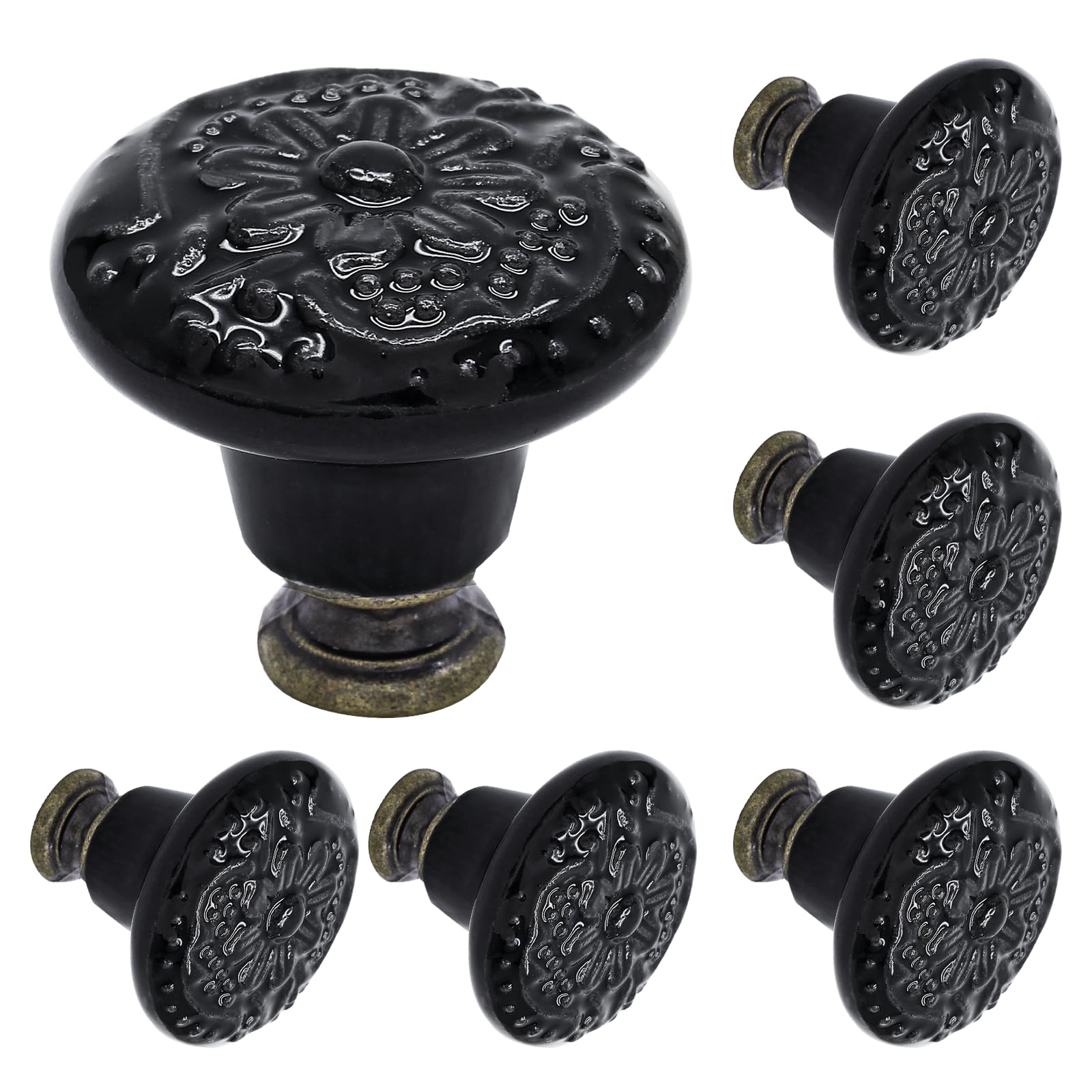 Biaungdo 6 Pcs Black Ceramic Kitchen Cabinet Knobs, Retro Ceramic ...