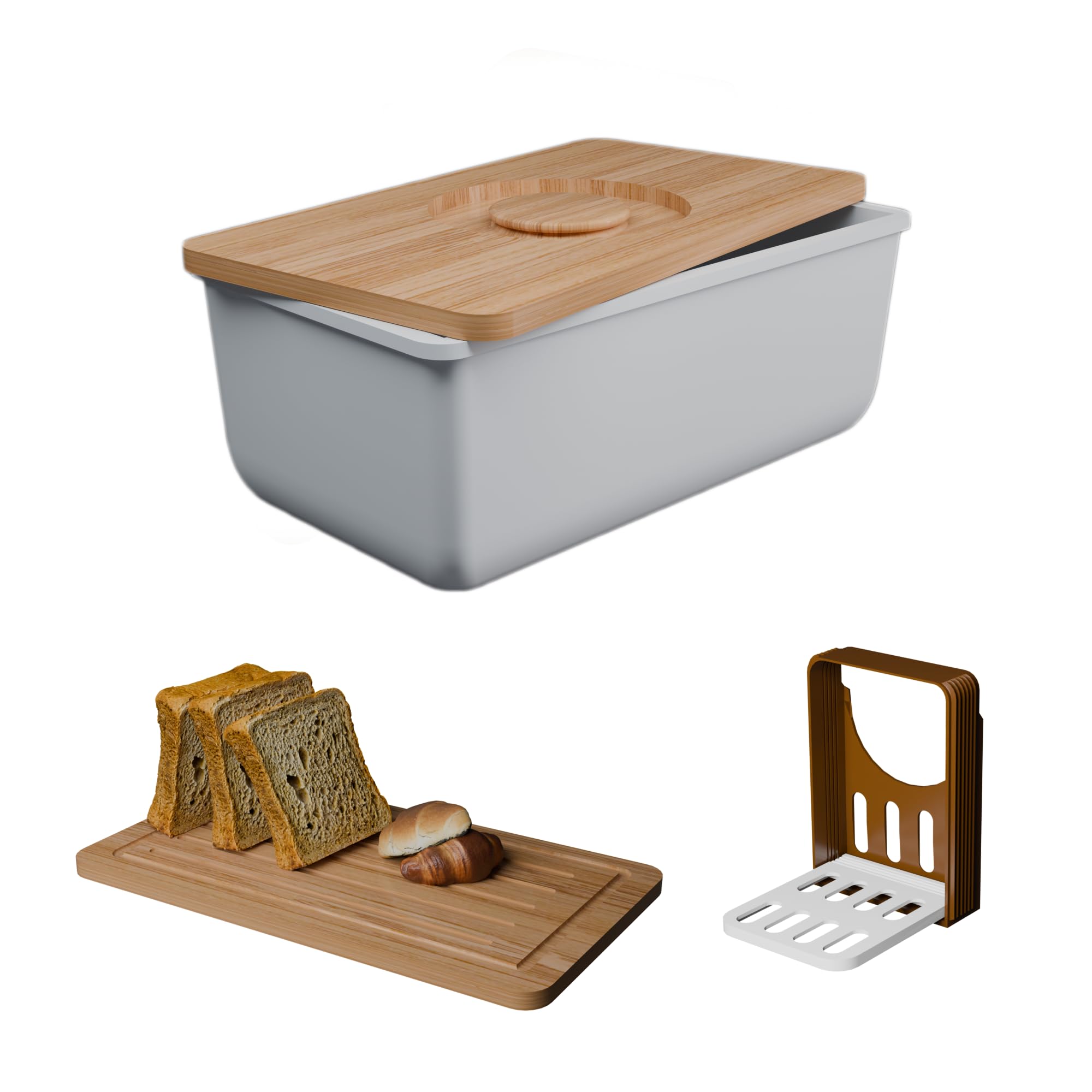 Amazon.com: pb Bread Box Bamboo Lid Set with Slice Holder - Bread ...