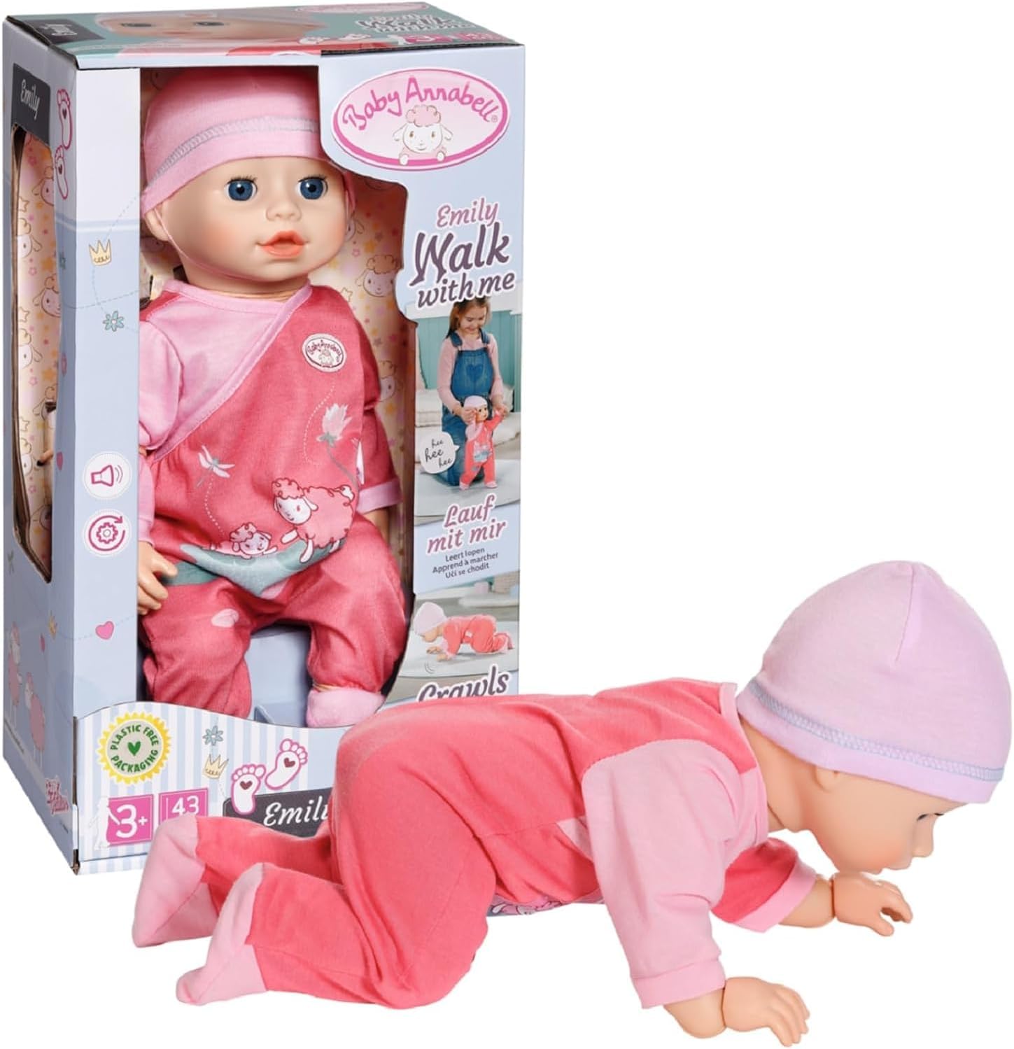 Baby Annabell Emily Walk with Me 710623 - 43cm Doll with Pink Romper ...