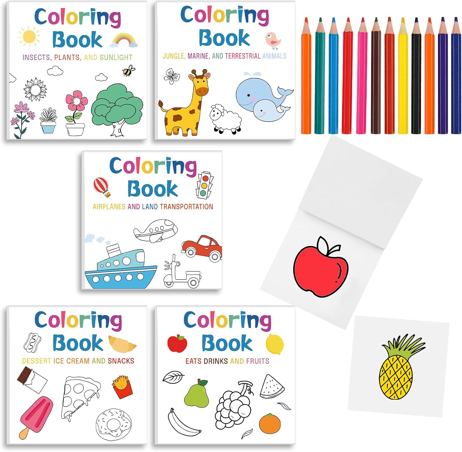 Amazon.com: Sinload 5 Pcs Mini Coloring Books with 12 Mini Pencils ...