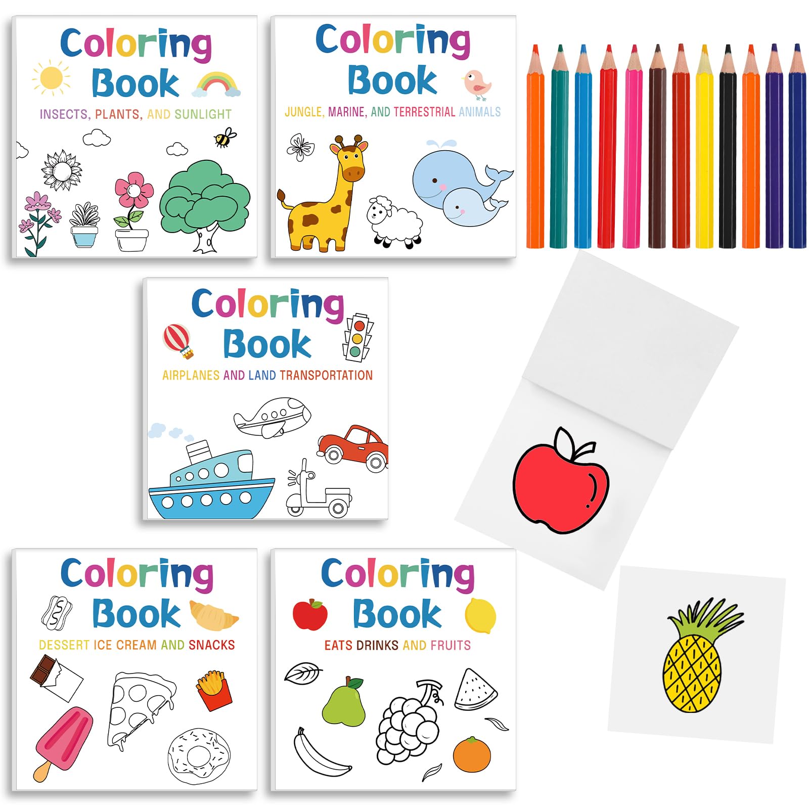 Amazon.com: Sinload 5 Pcs Mini Coloring Books with 12 Mini Colored ...