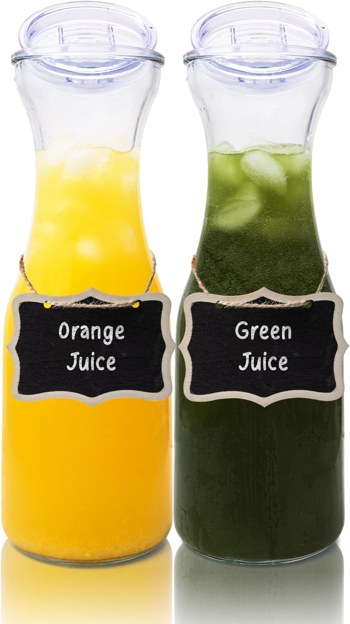 Amazon.com: Set of 2 Glass Carafe with Lids, 1 Liter Water Pitcher ...