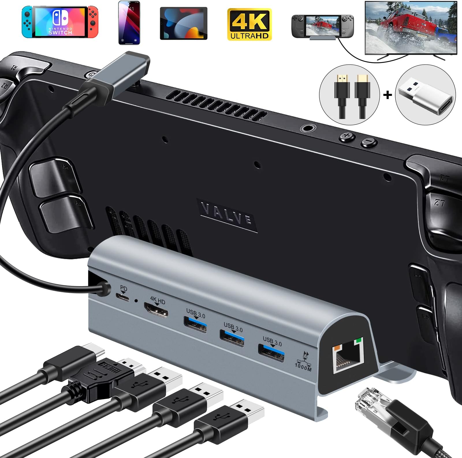 Amazon.com: Maxtude Steam Deck Dock, Aluminum 6 in 1 Docking Station ...