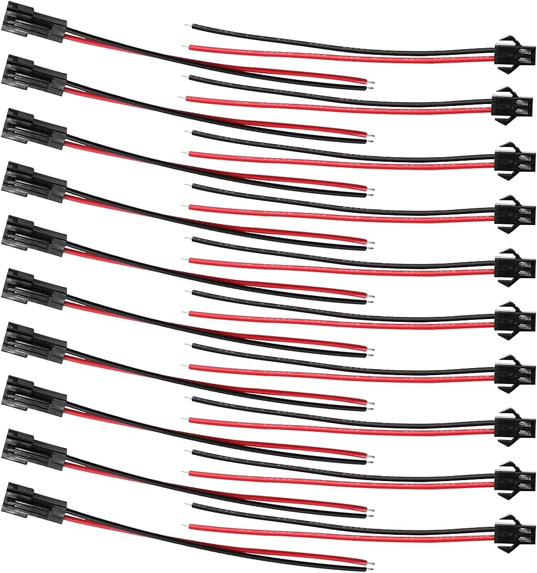 20 Pairs JST Connector Wires AWG JST SM 2 Pin Plug Male and Female Connector for LED Light Lamps ...