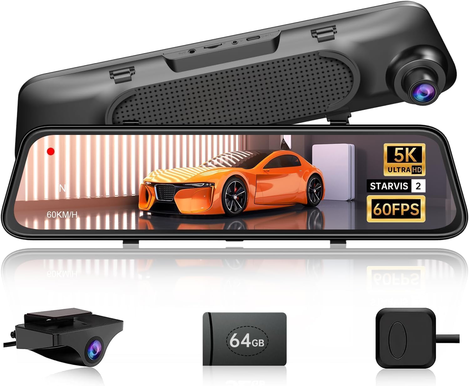 Amazon.com: 5K Mirror Dash Cam with 60fps WDR Backup Camera,12" Rear ...