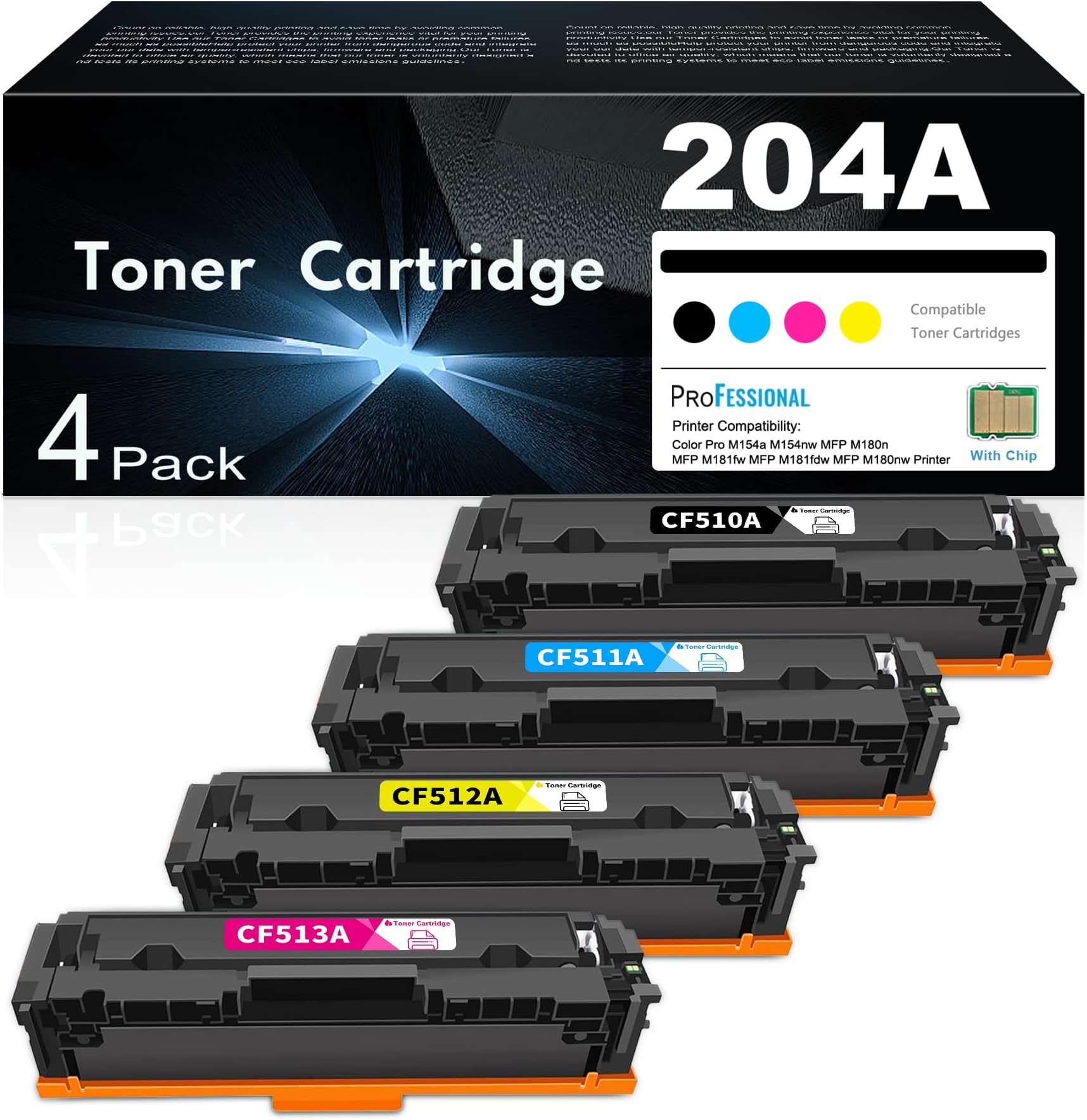 204A Toner Cartridges 4 Pack Replacement for HP 204A Toner CF510A ...